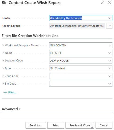 Set up Bin Content using Create Bin Content Worksheet